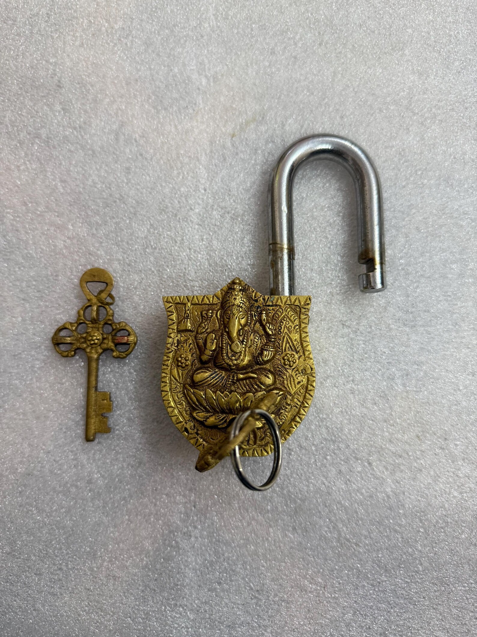 Brass Lord Ganesha Design Padlock With Keys, Handcrafted Functional ...