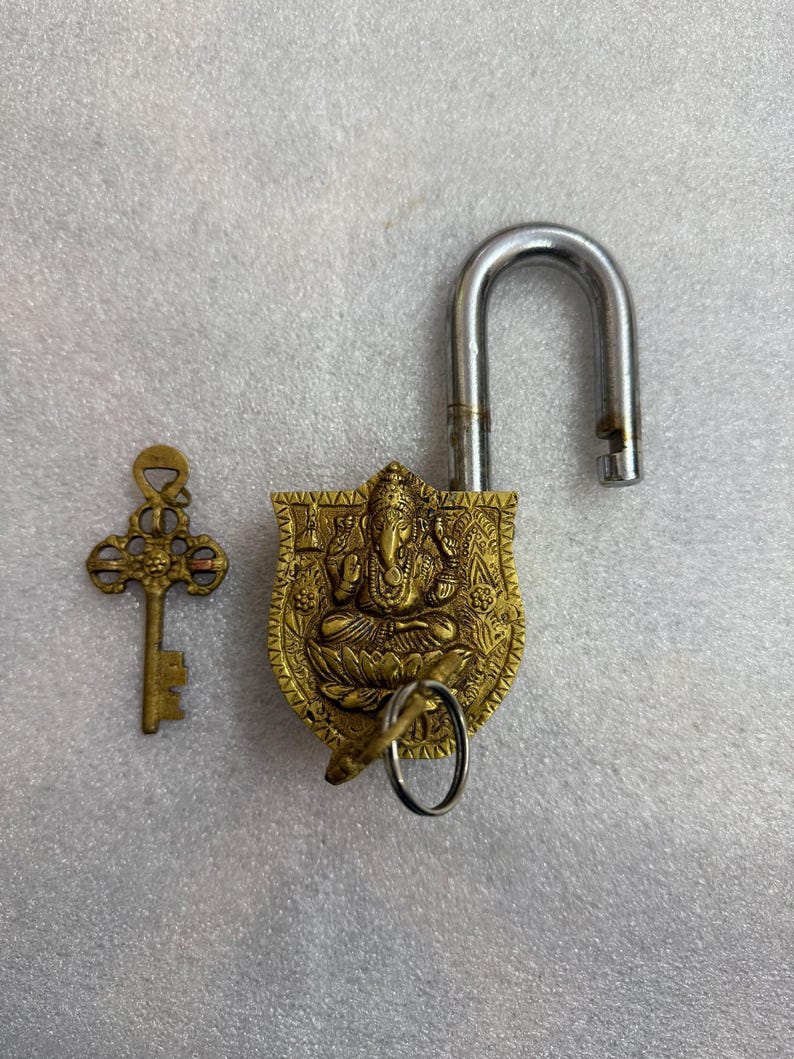 Brass Lord Ganesha Design Padlock With Keys, Handcrafted Functional ...