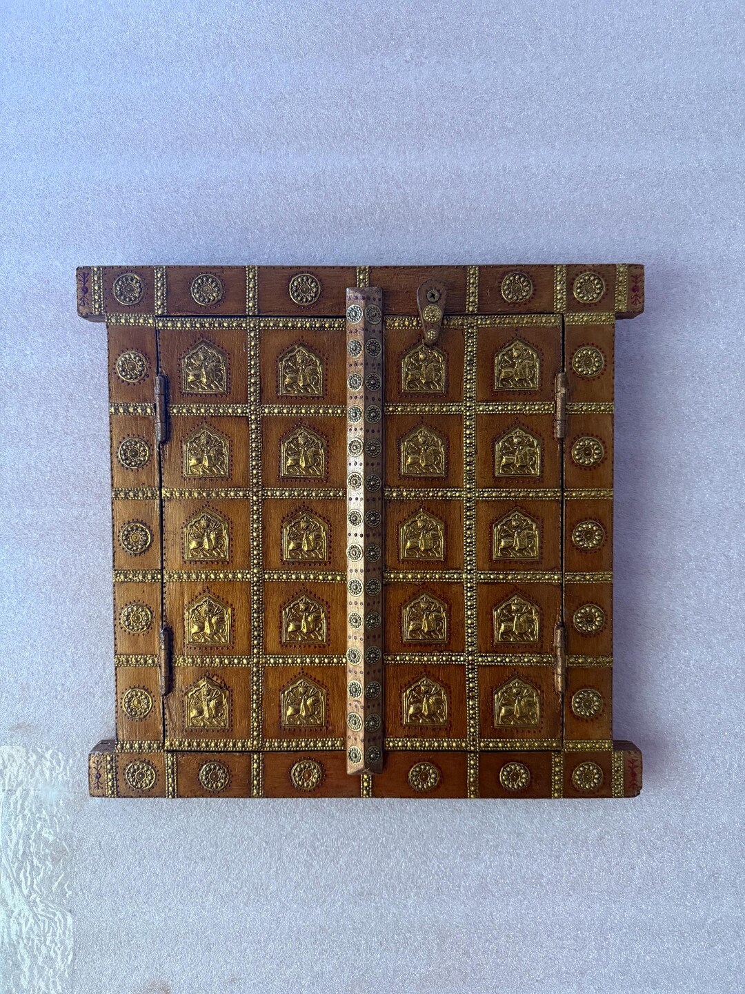 Window Frame, Vintage Wooden Hand Carved Window With Brass Work, Wooden ...