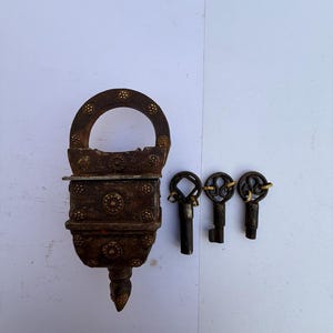 Antique Lock Rare Brass Work Iron Square Tricky Puzzle Lock With 3 Key ...