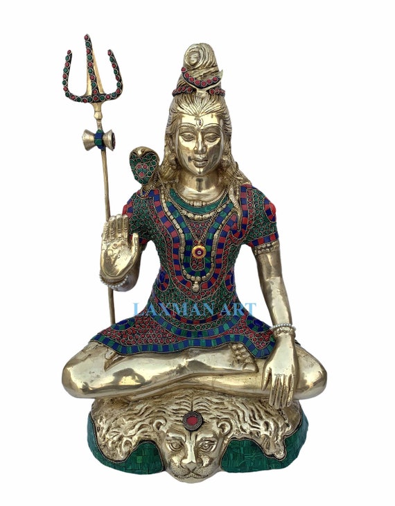 Bholenath Idol with Stone Work Brass Lord Shiva Brass Shiva Statue ...