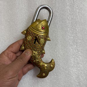 Brass Lock, Fish Shaped Lock, Vintage Handmade Antique Design Lock ...