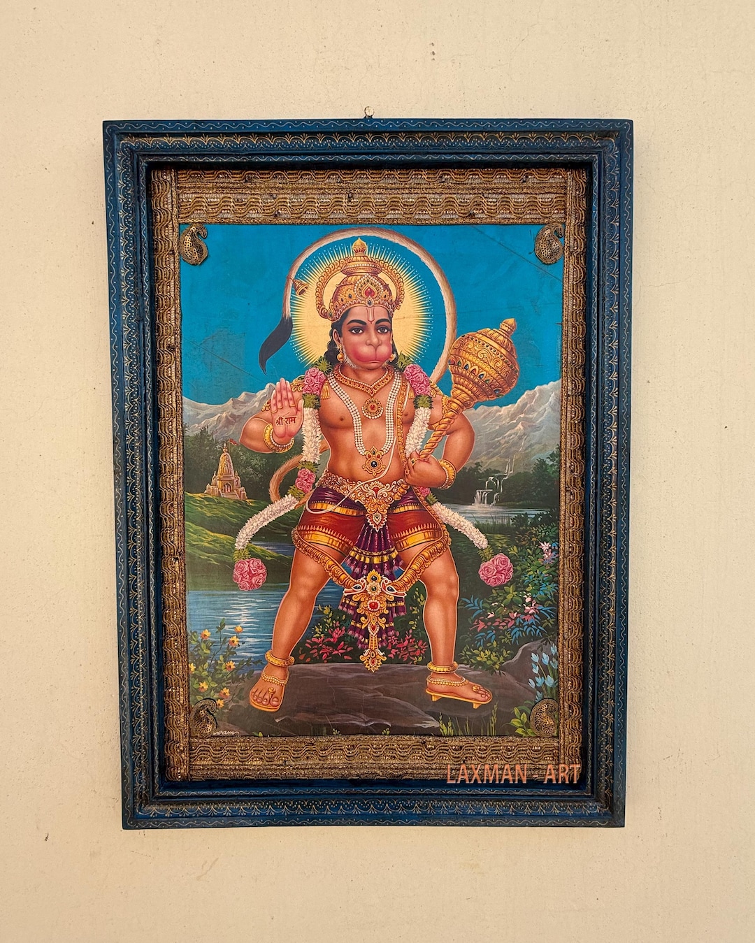 Indian God Hanuman Frame, Bajrangbali Art Handmade Photo, Indian ...