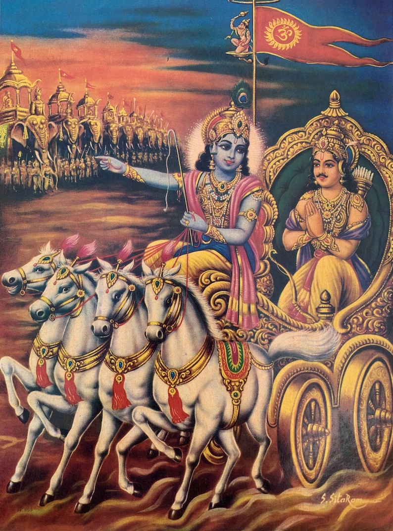 Krishna Arjun Photo Geeta Updesh a Scene From Mahabharata - Etsy