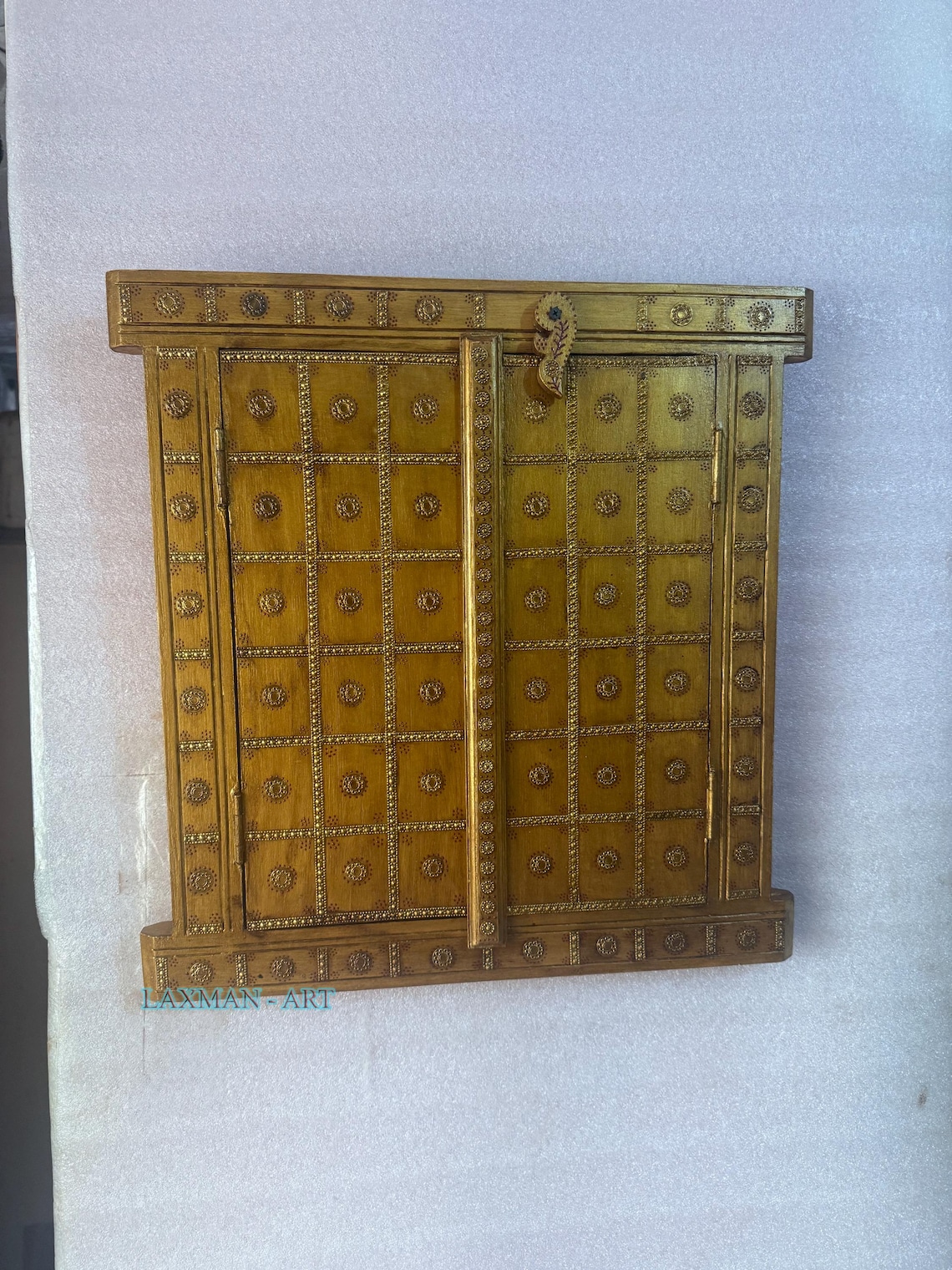 Vintage Hand-painted Wooden Window With Brass Inlay: Indian Wall Decor ...