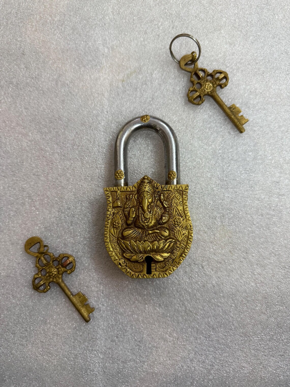 Brass Lord Ganesha Design Padlock With Keys, Handcrafted Functional ...