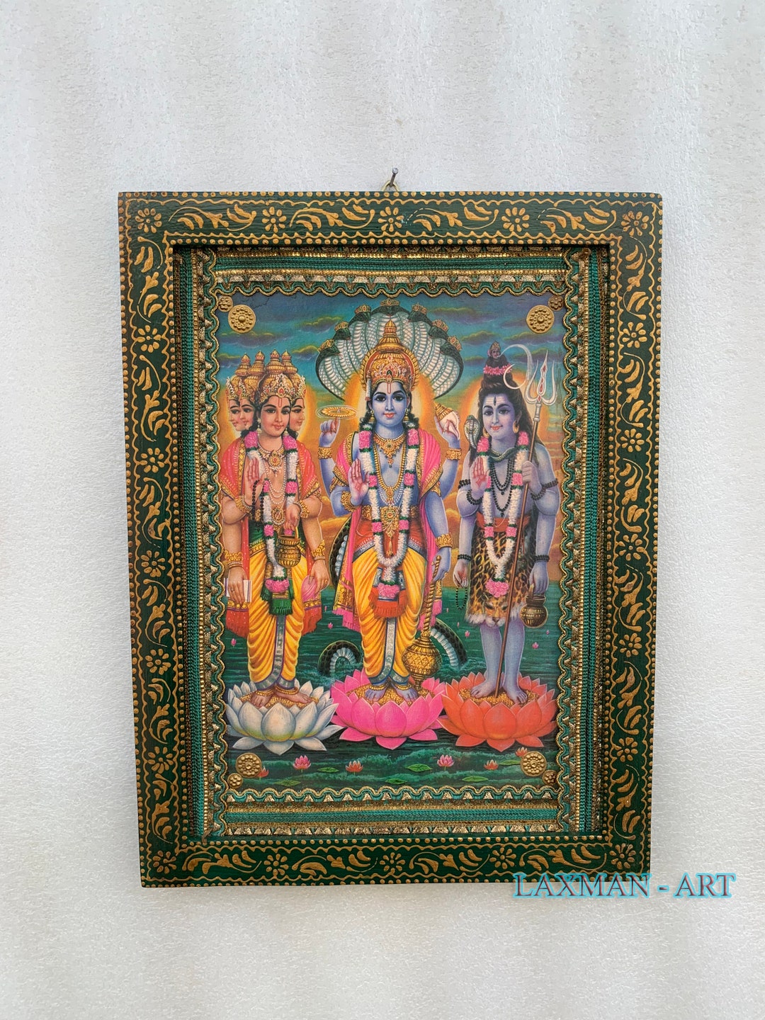 Frame Photo Brahma Vishnu Mahesh, Indian God Photo, Vintage God Tridev ...