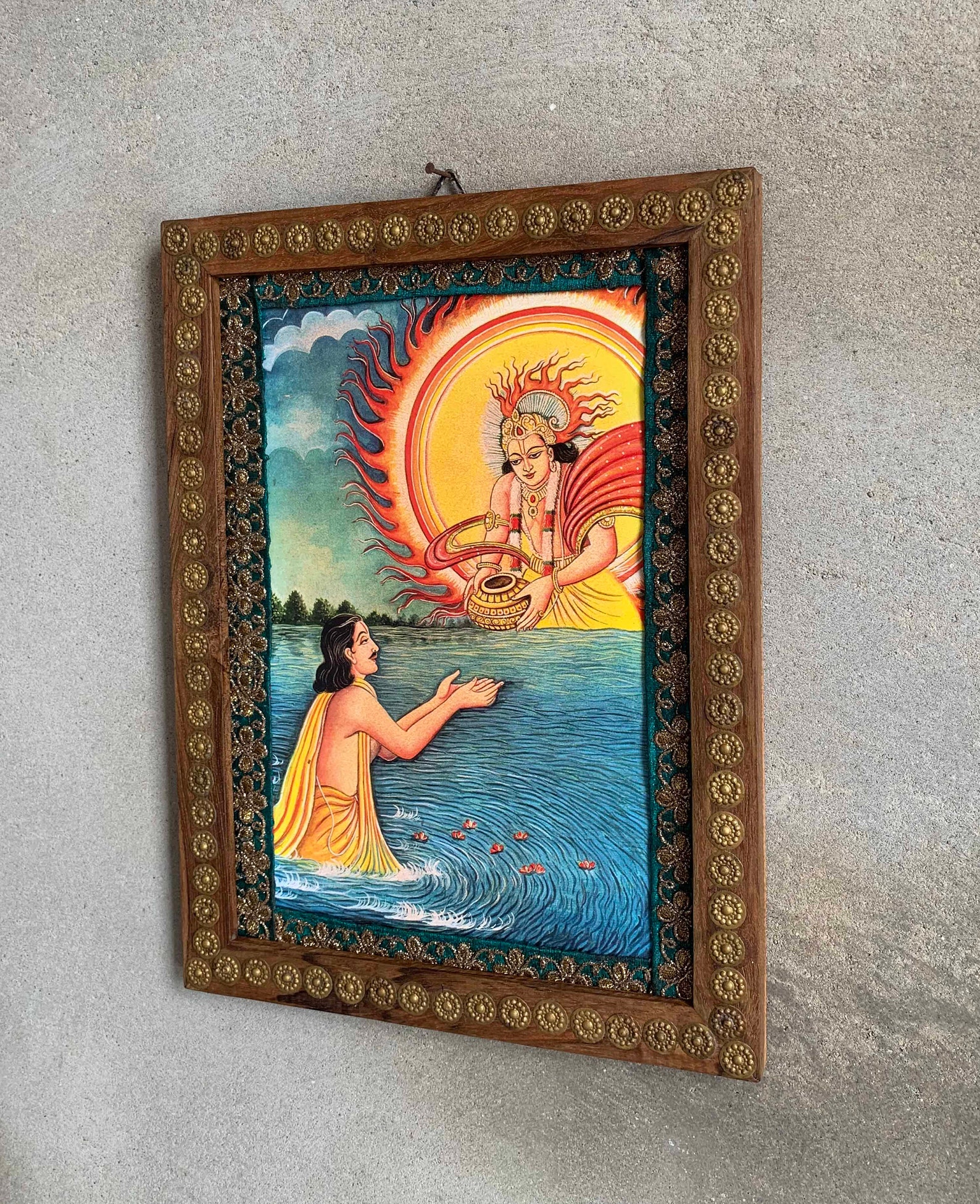 Vintage Surya Dev Photo Frame: Yudhishthira, Akshaya Patra, Hindu Art ...