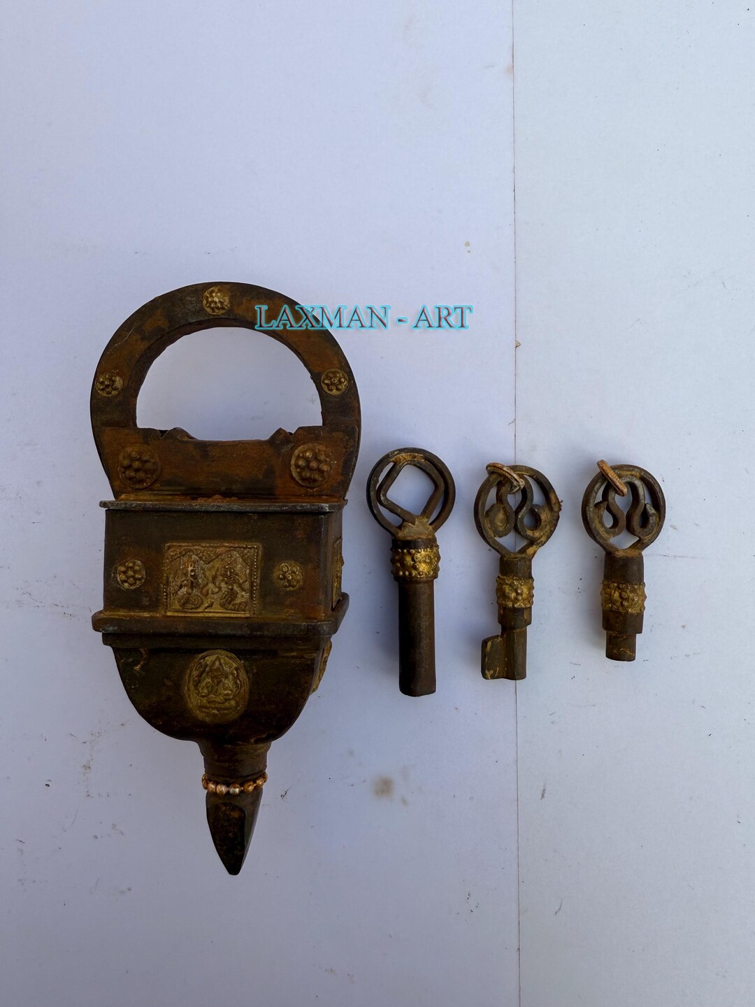 Old Lock, Brass Work Iron Square Tricky Puzzle Lock With 3 Key, Vintage ...