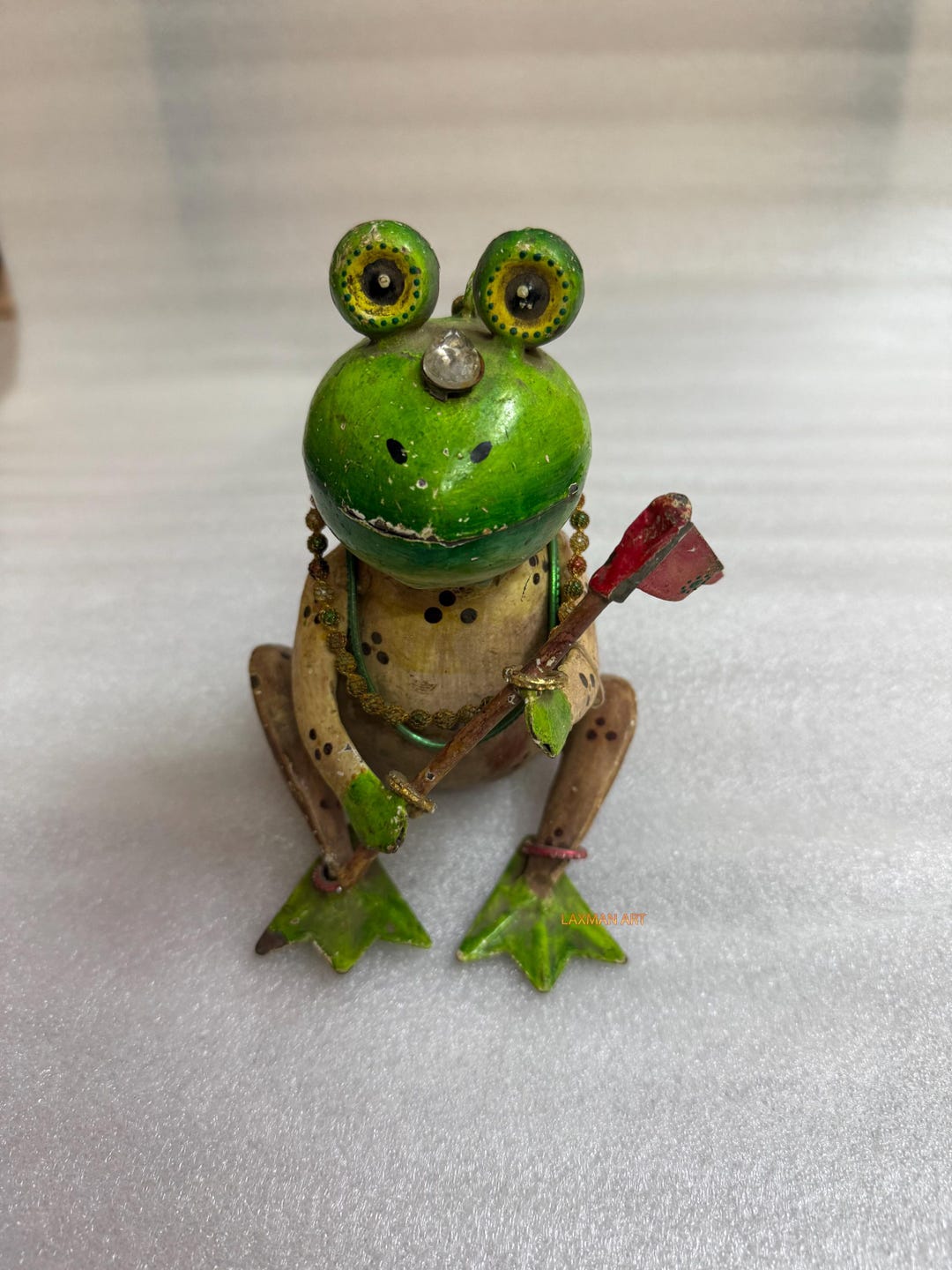 Old Statue, Metal Frog Statue Figurine, Vintage Old Hand Painted Frog ...