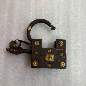 Lock Brass Art Work Handmade Iron Rectangle Shape Vintage Padlock With ...