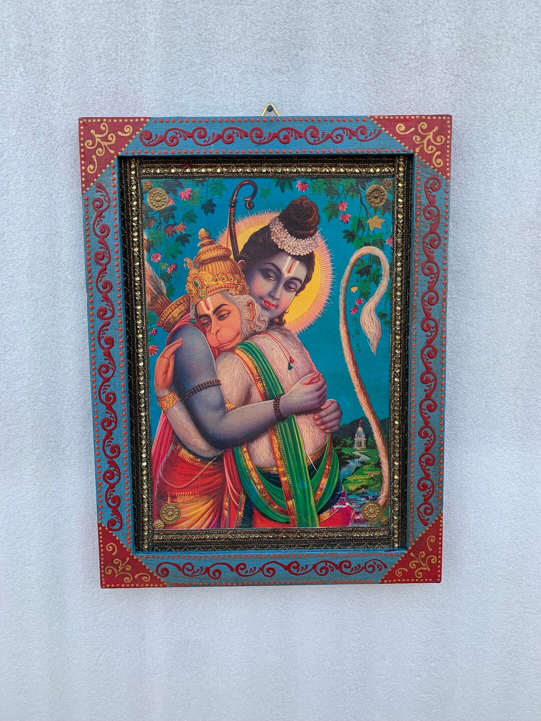 Ram Bhakt Hanuman Photo Frame,cloth Brass Painting Art Work, Vintage ...