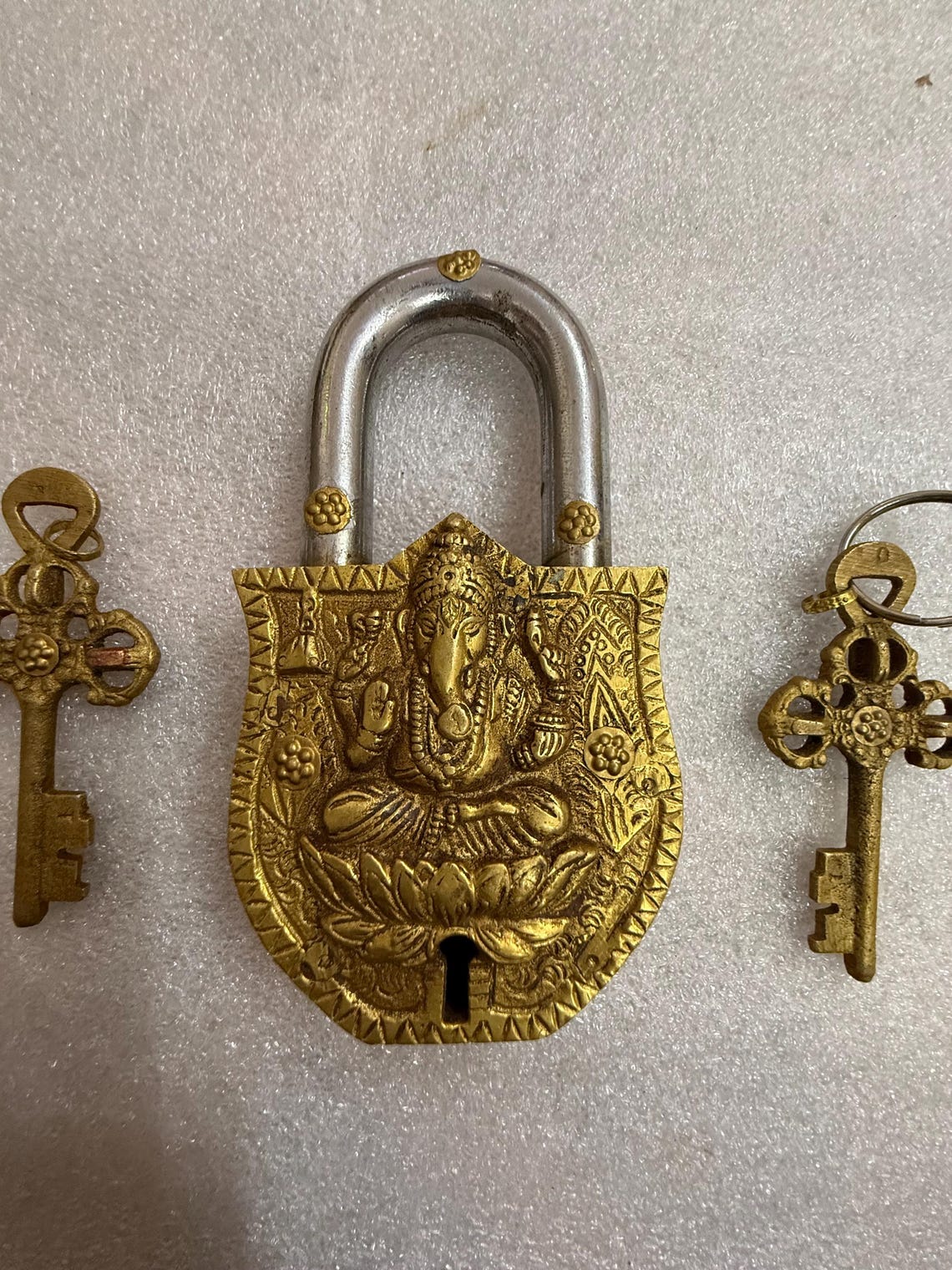 Brass Lord Ganesha Design Padlock With Keys, Handcrafted Functional ...