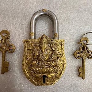 Brass Lord Ganesha Design Padlock With Keys, Handcrafted Functional ...