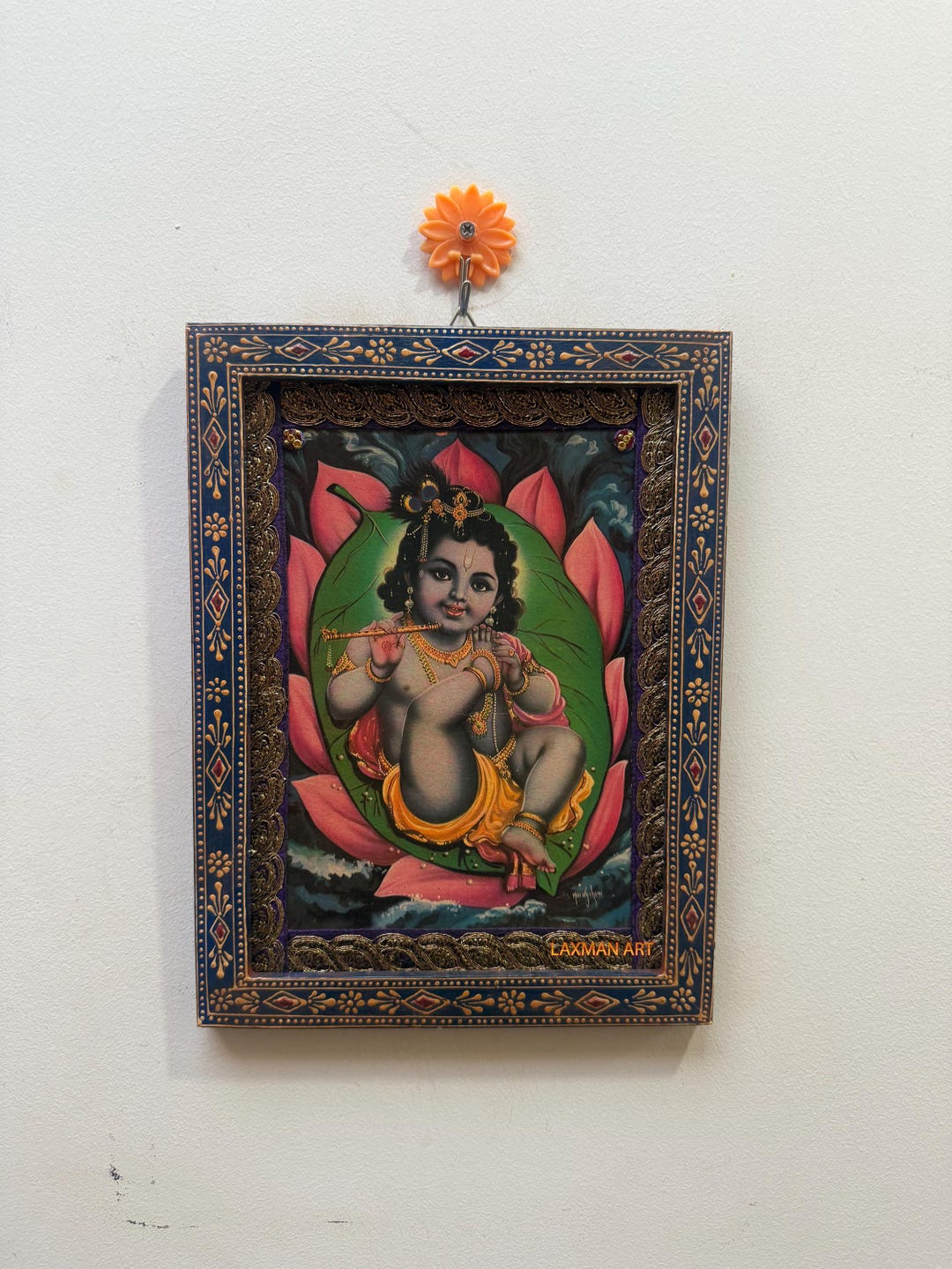 Vintage Bal Krishna Photo, Hand-painted Frame, Hindu God Art (9x12 Inch ...