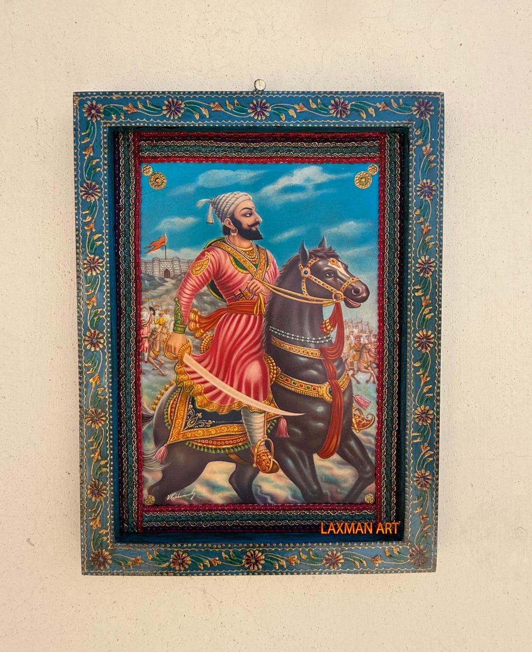 Wall Art Indian Photo Frame Shivaji Maharaj Indian King Wooden Vintage ...