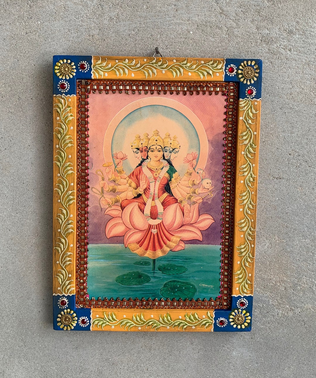 Goddess Gayatri Mata Frame, Religious Wooden Old Vintage Collectible ...