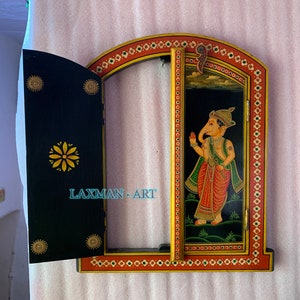 Wooden Window Frame Vintage, Handpainted God Ganesha Devotee Window ...