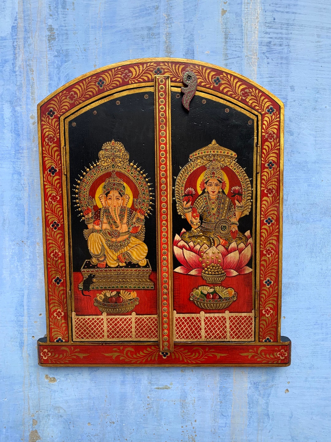 Wall Hanging Window Frame, God Ganesha Lakshmi Painting Window, Wall ...