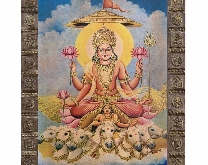 God Suryadev Photo, Deity Sun Vintage Picture Frame, Indian Hindu Gods ...