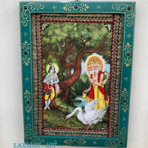 God Photo Frame Krishna and Brahma, Vintage Indian Deities, Gods Wooden ...