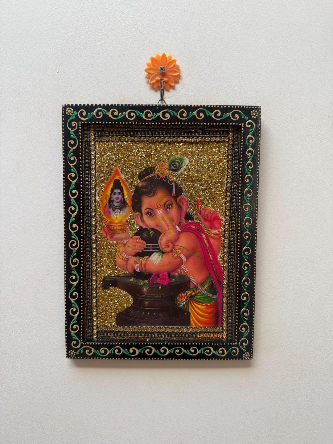 Vintage Ganesha Shiva Picture Frame: Wooden Hand-painted Indian God ...