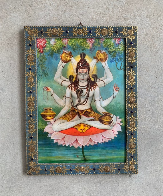 Shiva Photo Frame Vintage Indian Deity God Wooden Handmade - Etsy