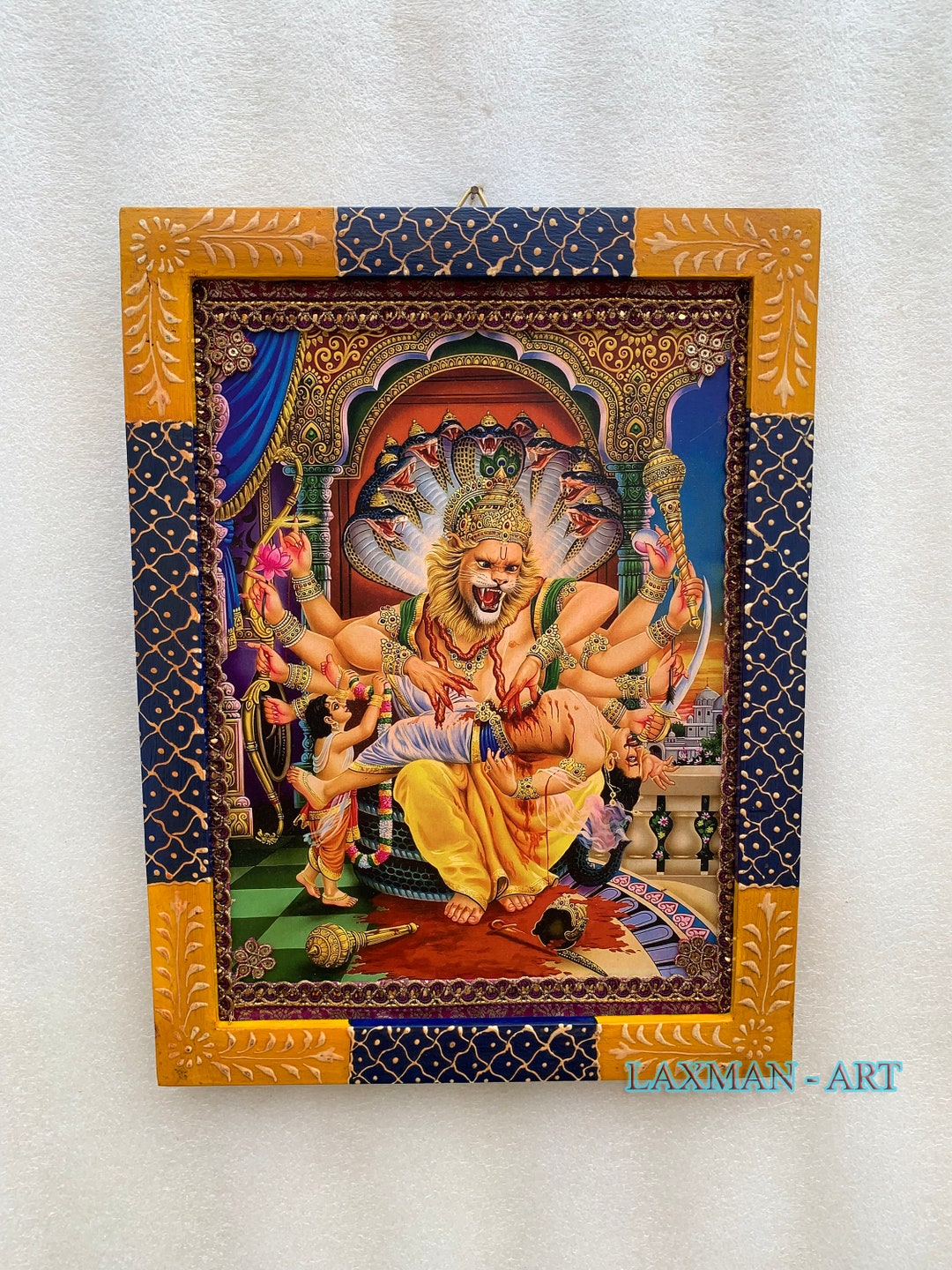 Frame Photo Sri Lakshmi Narasimha Swamy, Indian Hindu Gods Deities Vintage Religious Photo Wall ...