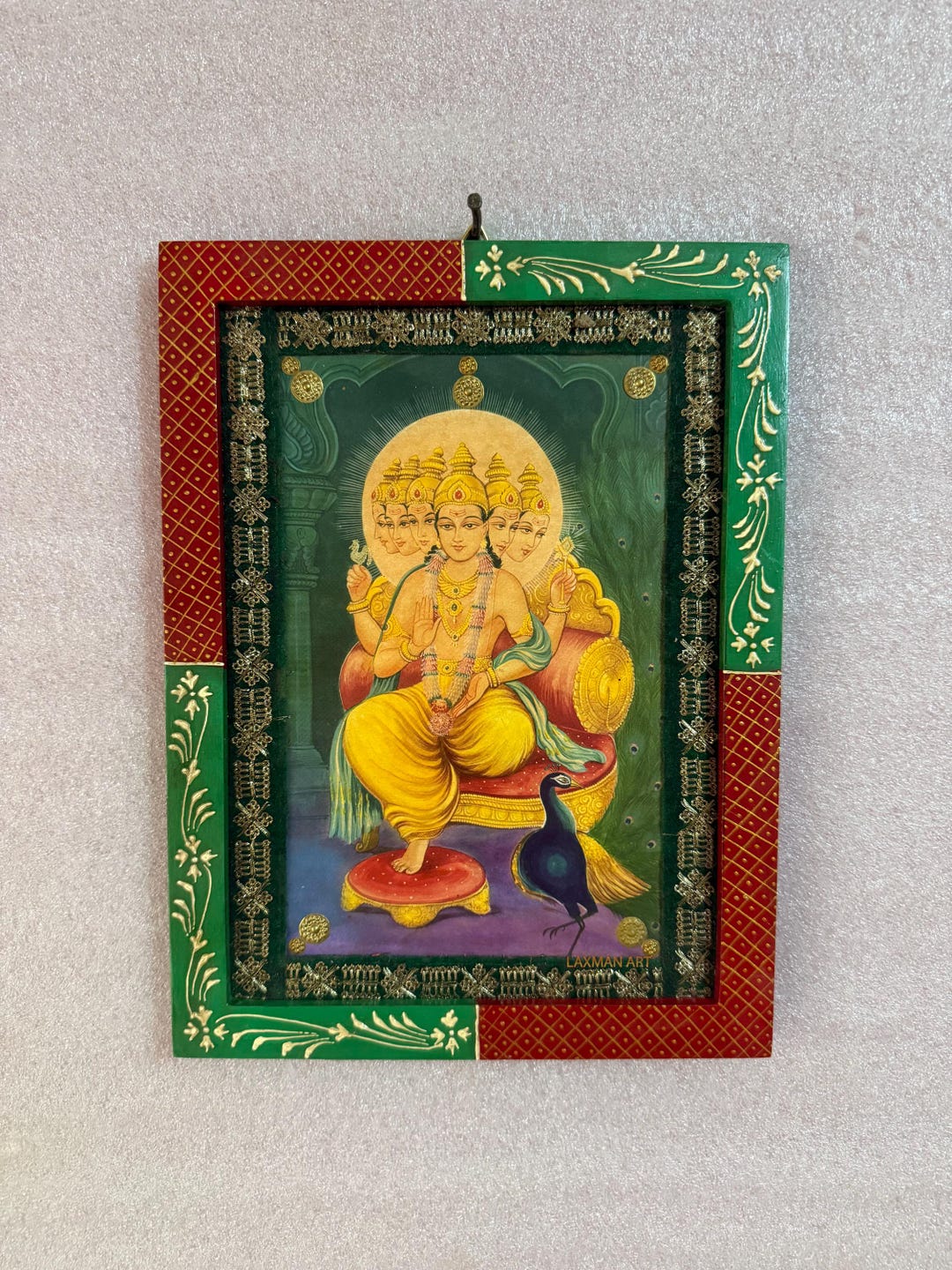 India Vintage Bhagwan Kartikeya Picture With Handmade Painted Wooden ...