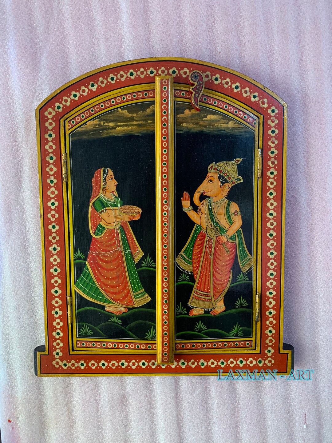 Wooden Window Frame Vintage, Handpainted God Ganesha Devotee Window ...
