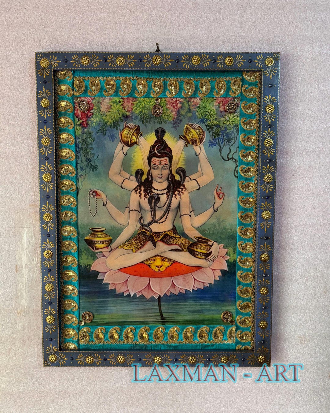 Vintage Shiva Picture Frame: Handmade Painted Wooden Religious Decor ...