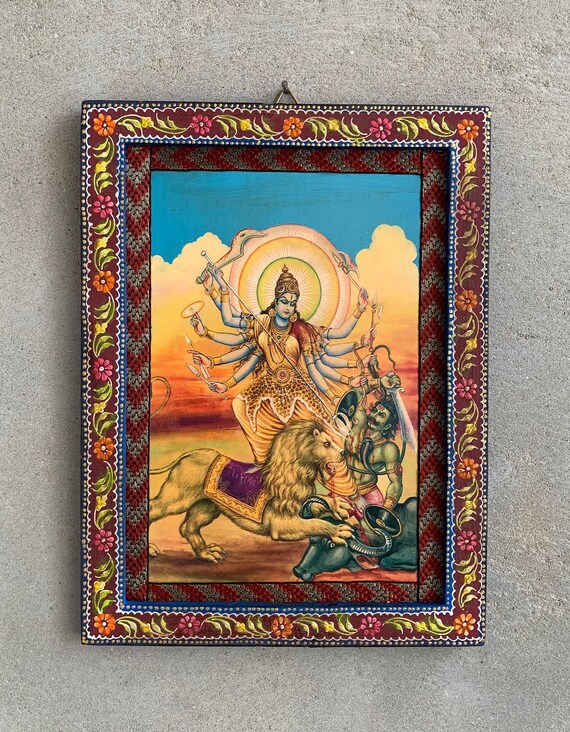 God Durga Frame Bhagwati Durga Photo Religious Wooden Old - Etsy