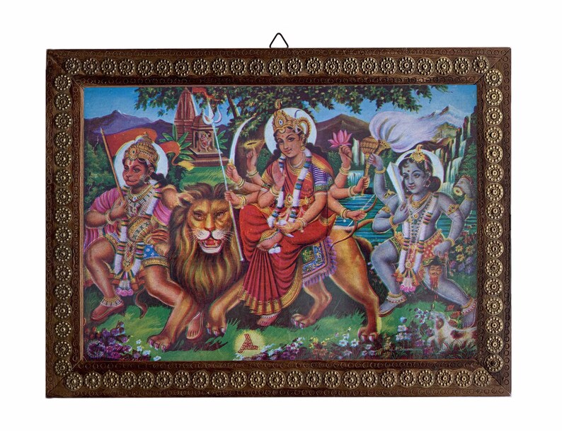 Godess Durga Mata With Hanuman Ji Bheru Ji and Sherawali | Etsy