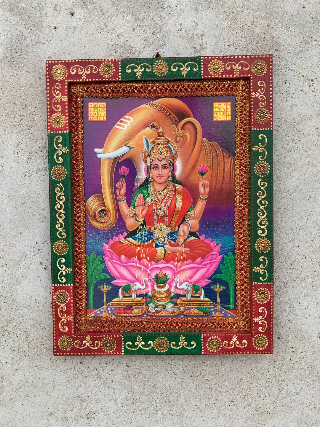 Lakshmi Photo Frame: Vintage Indian Goddess Art, Wooden Wall Decor ...