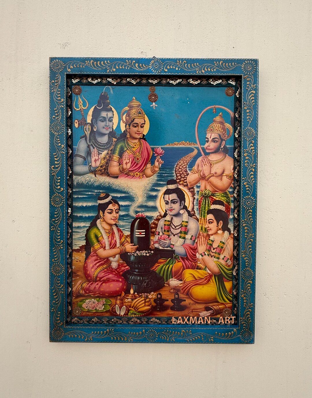 Hindu Religious God Frame, Vintage Handmade Frame, Scene of Rameswaram ...