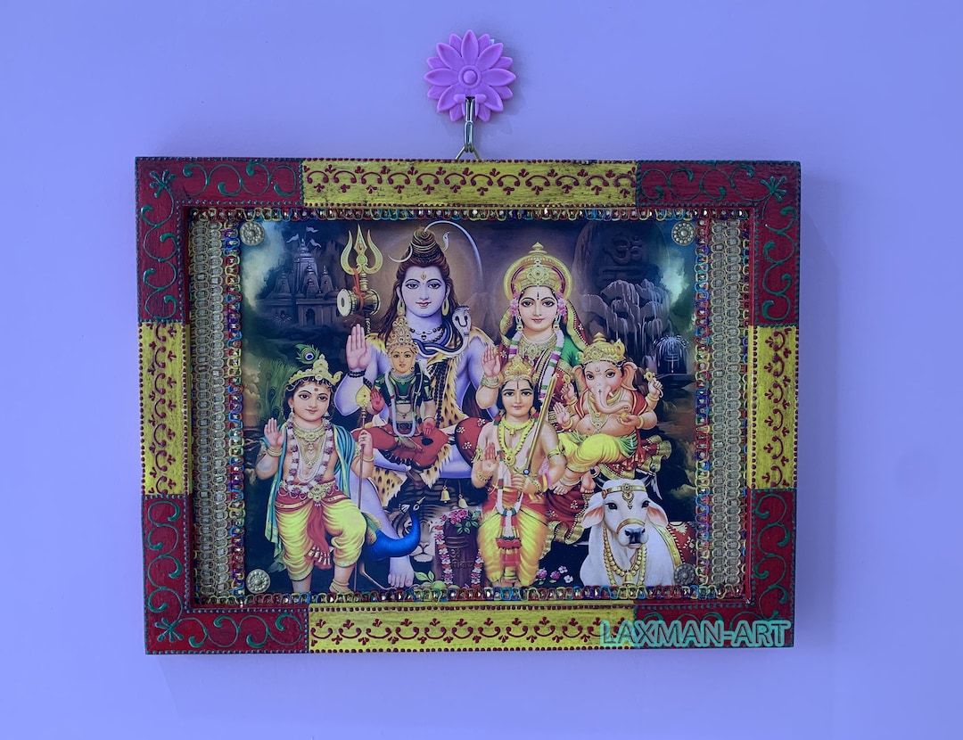 God Frame Shiva Family, Shiv Parivar Photo Frame Wall Hanging, Wall Art ...