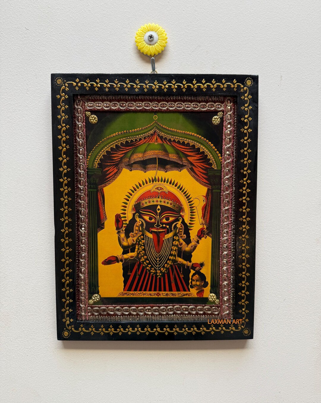 Vintage Maa Kali Print in Hand-painted Wooden Frame Hindu Goddess Wall ...