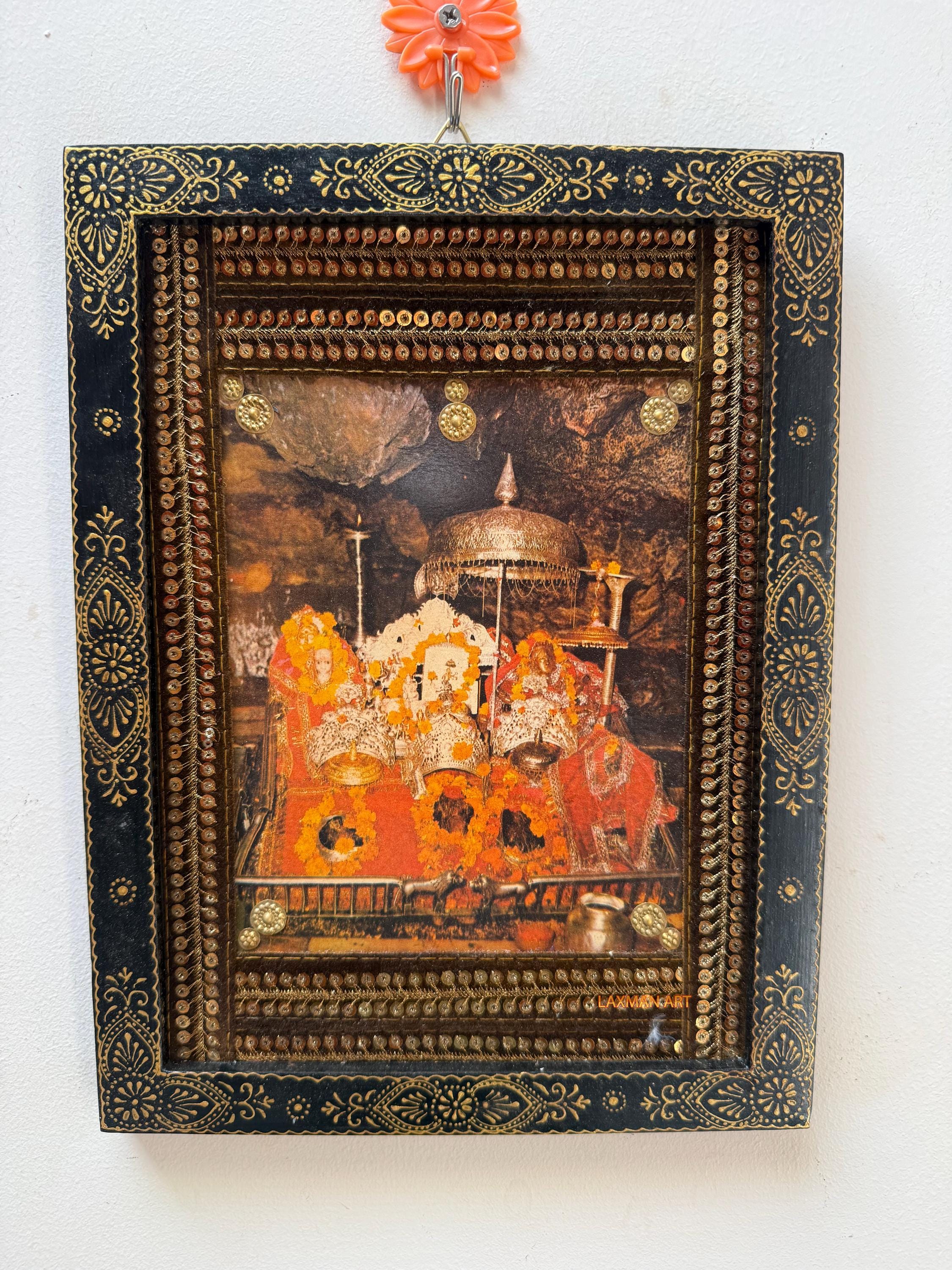 Vintage Vaishno Devi Picture: Hand-painted Hindu Art in Wooden Painted ...