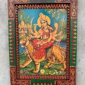 Durga Mata Photo Frame, Ambe Mata Photo Frame, Religious Wooden Painted ...