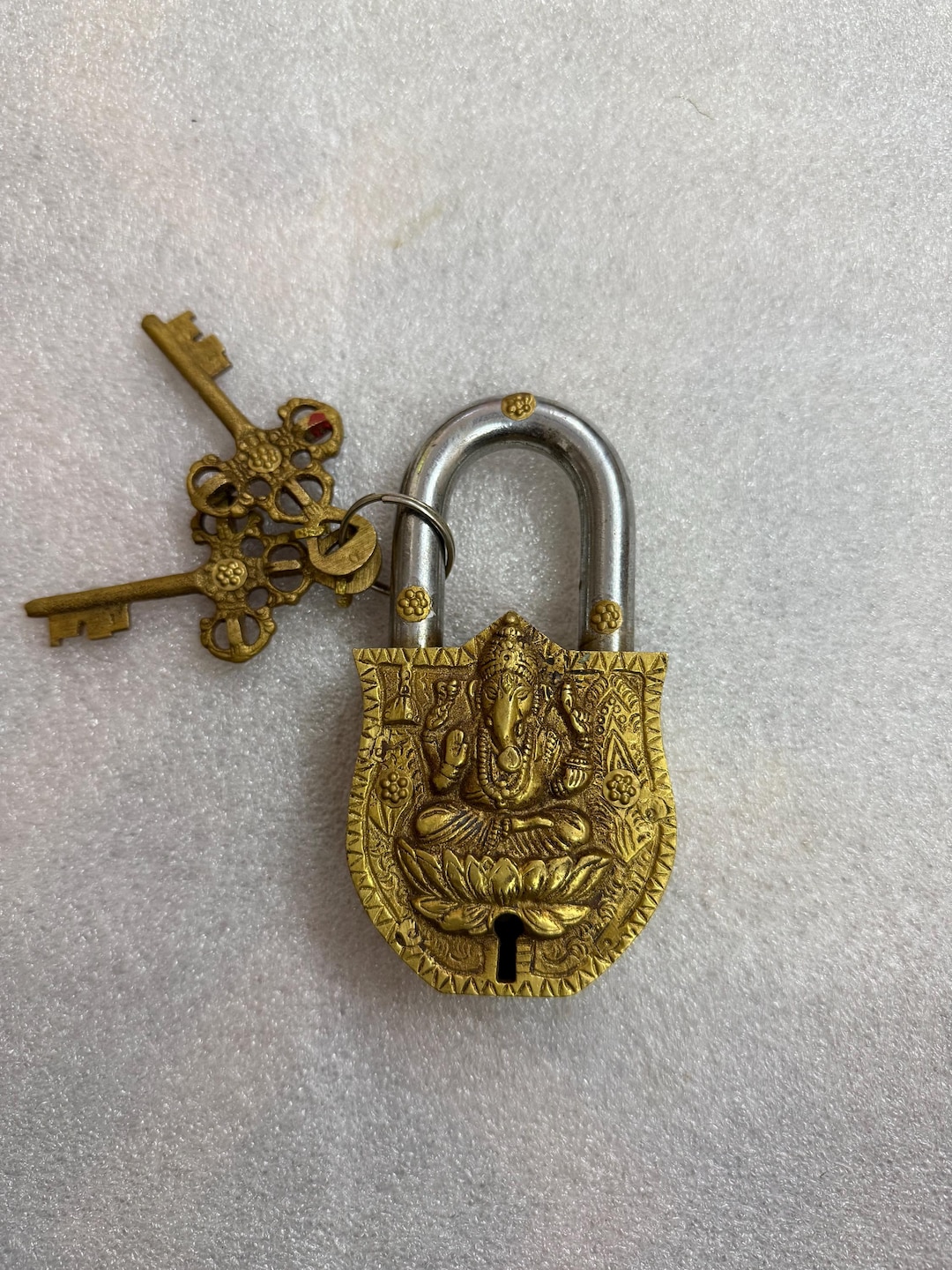 Brass Lord Ganesha Design Padlock With Keys, Handcrafted Functional ...