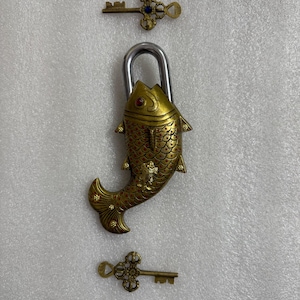 Brass Lock, Fish Shaped Lock, Vintage Handmade Antique Design Lock ...