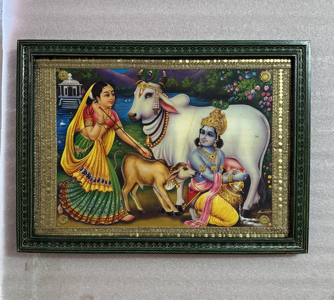 India Vintage Print, Radha Krishna Photo Frame, Art Work Frame Wall ...