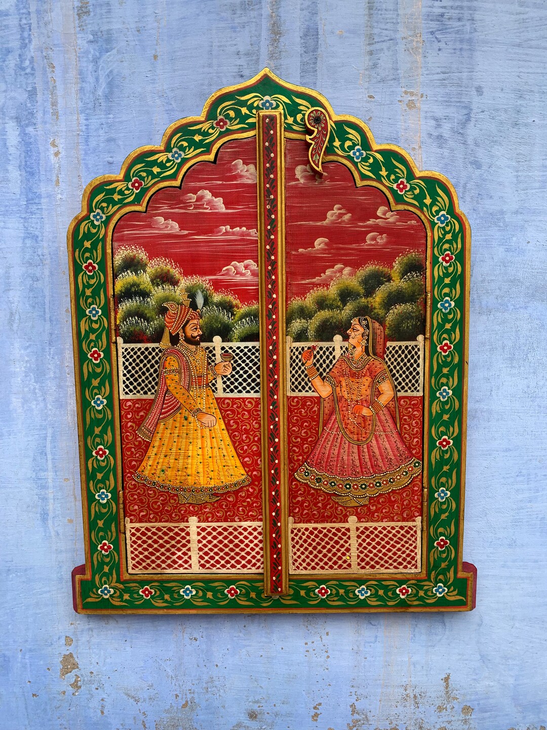 Vintage Wooden Window, Wall Decor Window, Indian King Queen Painted ...
