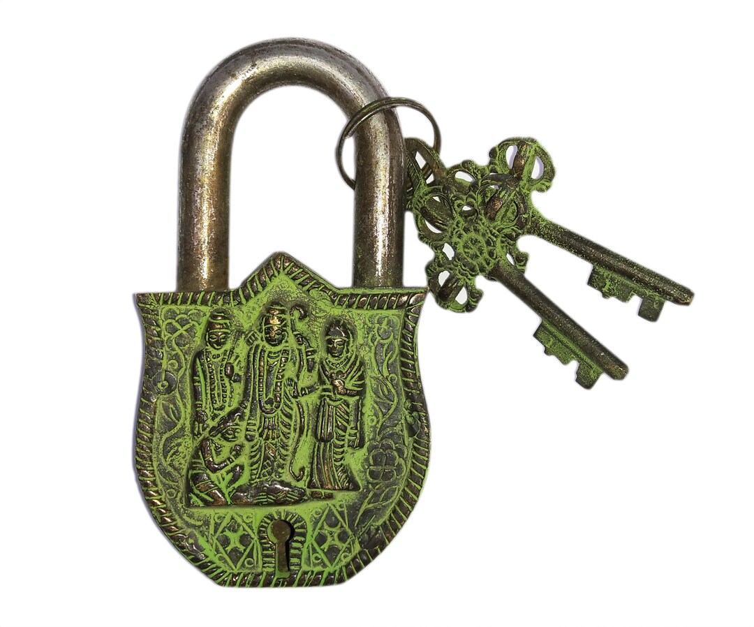 Brass Padlock Rama Parivar Family Design Lock Vintage - Etsy