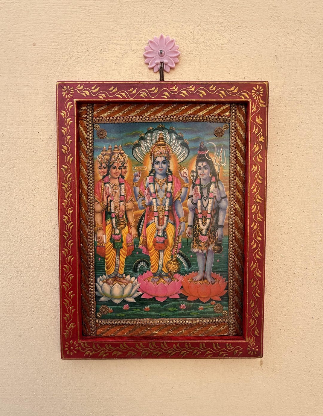 Frame Photo Brahma Vishnu Mahesh, Indian God Photo, Vintage God Tridev ...