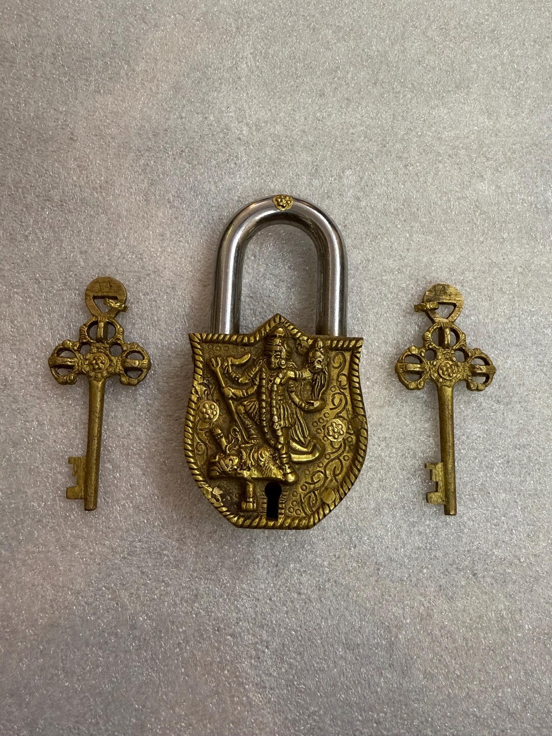 Vintage Brass Kali Padlock With Keys: Handmade Indian Lock - Etsy