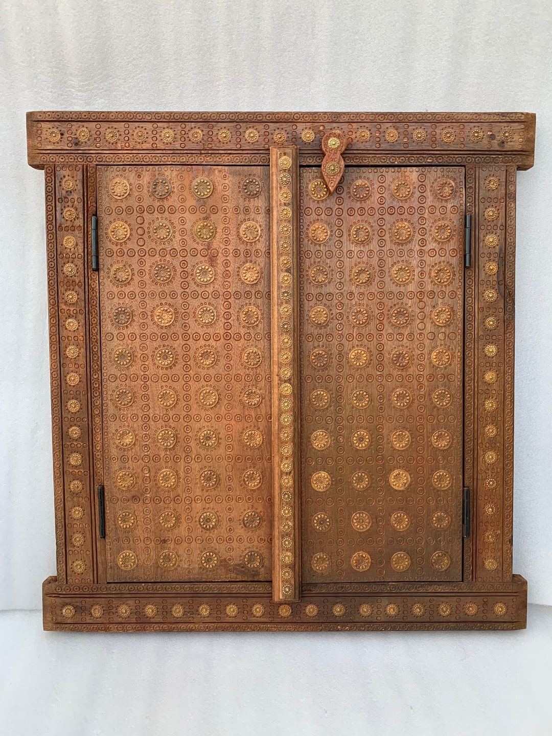 Wooden Window, Vintage Wooden Hand Carved Window With Brass Work ...