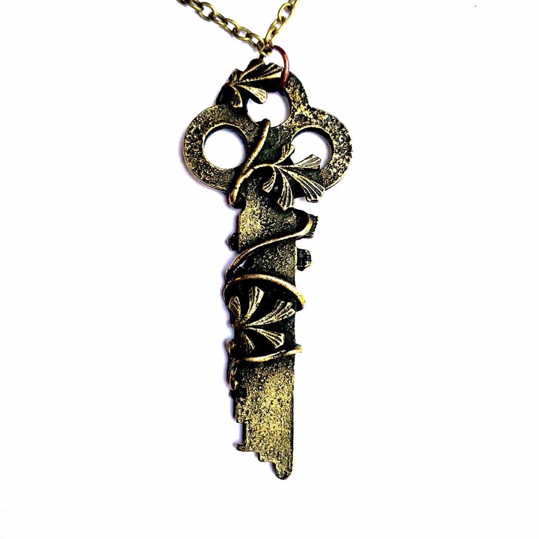 Brass Key With Vines Pendant Necklace - Etsy
