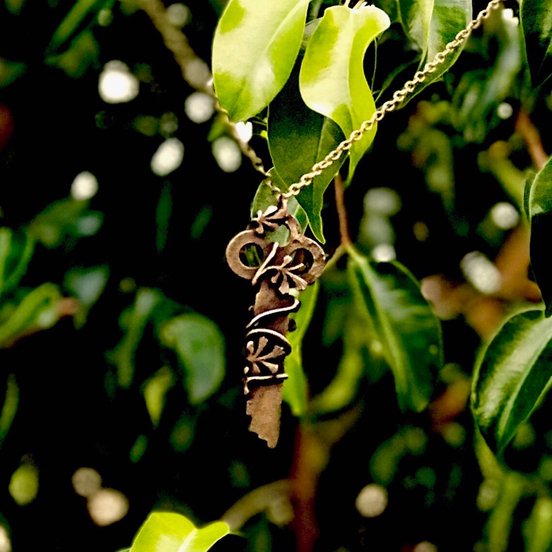 Brass Key With Vines Pendant Necklace - Etsy