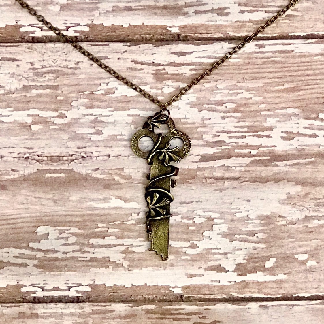 Brass Key With Vines Pendant Necklace - Etsy